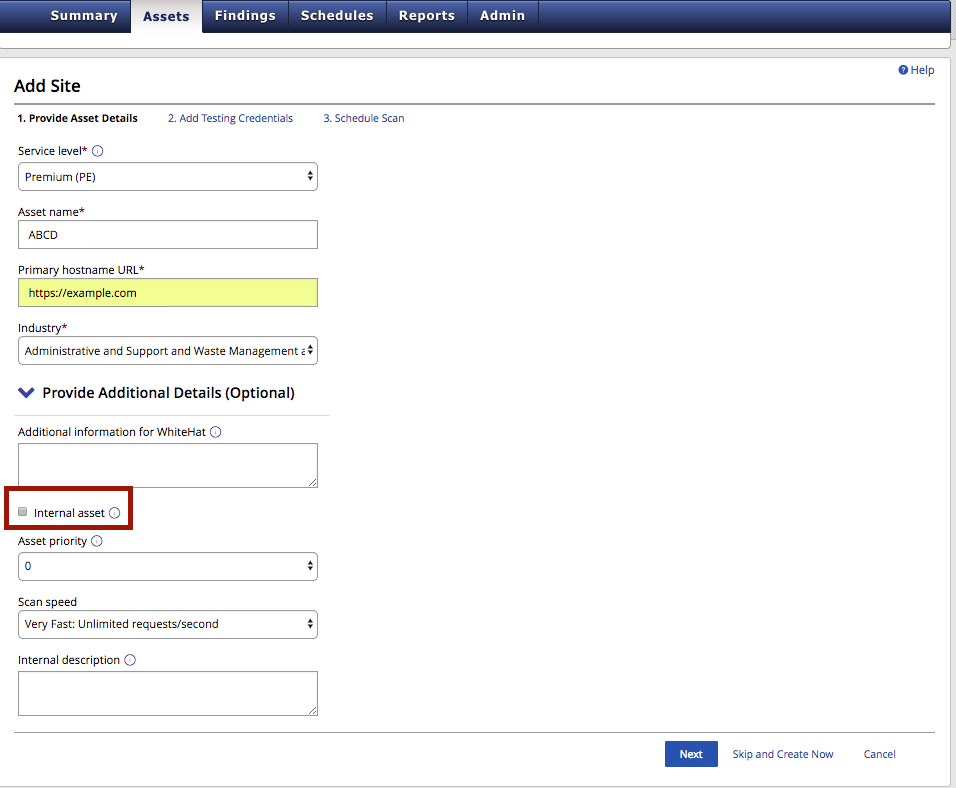 Adding a Site :: WhiteHat Security Docs