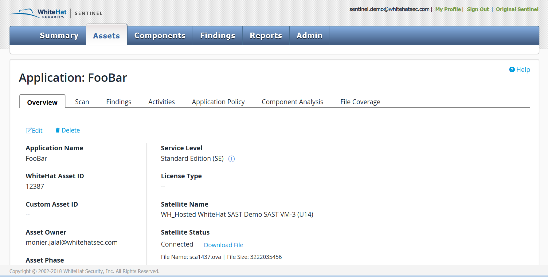 Application Overview Tab :: WhiteHat Security Docs
